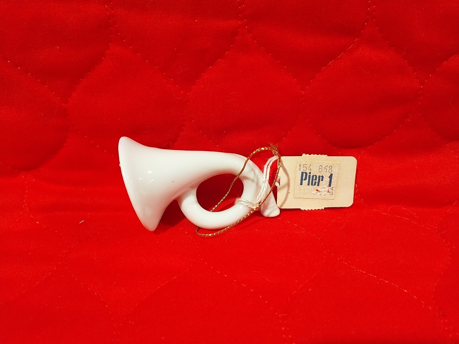 PIER 1 Horn Musical Instrument Christmas Tree Ornament Porcelain 2.75 ...