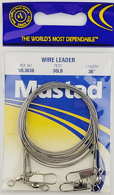 3 Mustad Wire Leaders 30lb with Swivel (36",Silver) WL3630 [M49] | eBay