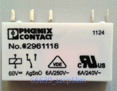 2Pcs Phoenix Relay Contact Power Relay No.2961118 DC 60V 6A 240V~250V 5 ...