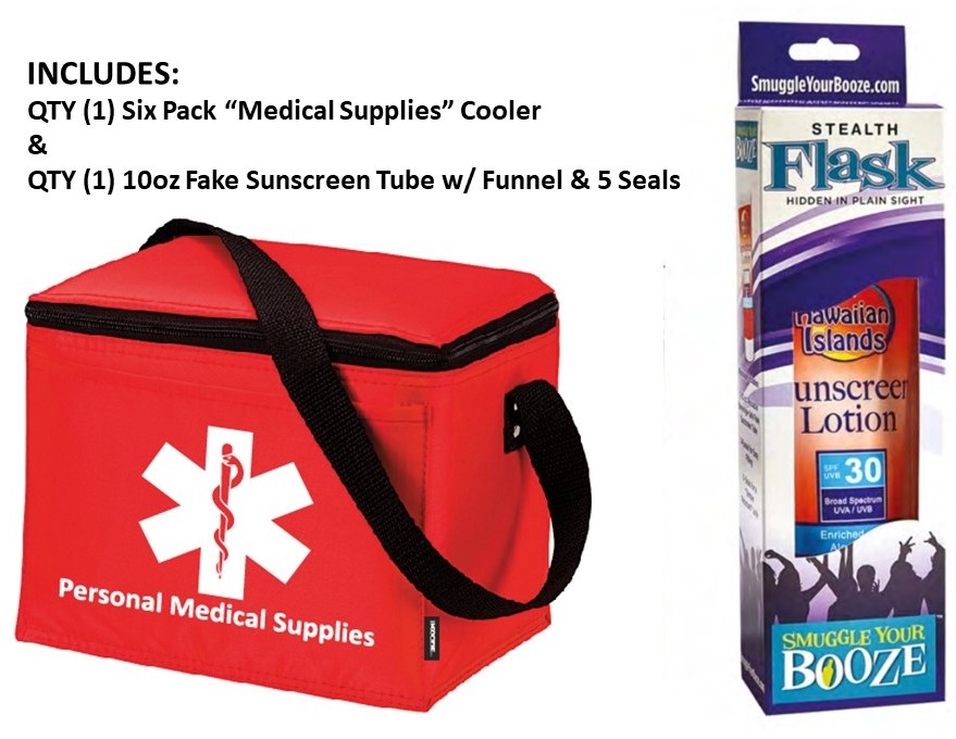 Camouflage Hidden Beer Cooler & Fake Sunscreen Liquor Flask Combo Pack ...