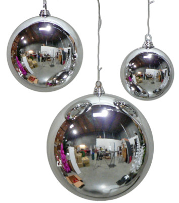 5IN LARGE SHINY SILVER CHRISTMAS BALL ORNAMENTS SHATTERPROOF PLASTIC ...