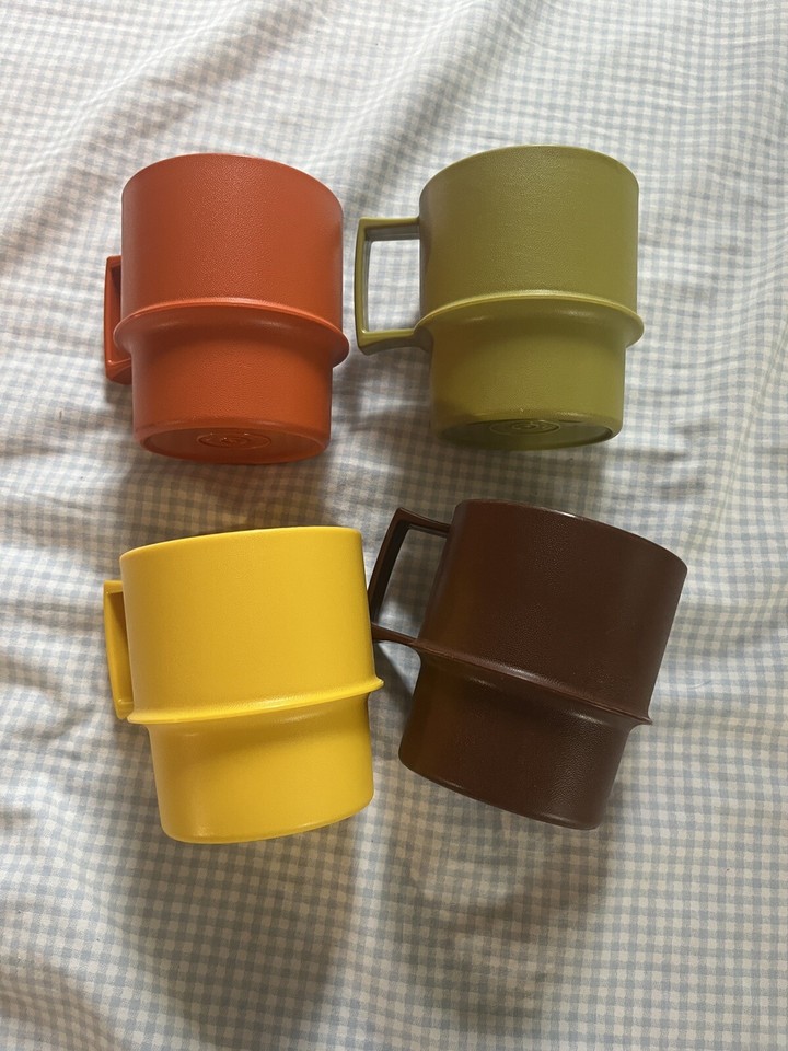 Tupperware 1312 Stackable Coffee Mugs Cups Vintage Set Of 4 Harvest ...