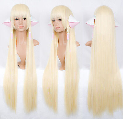 Chobits Chii cosplay wig wig perruque parrucca straight long blonde ear ...