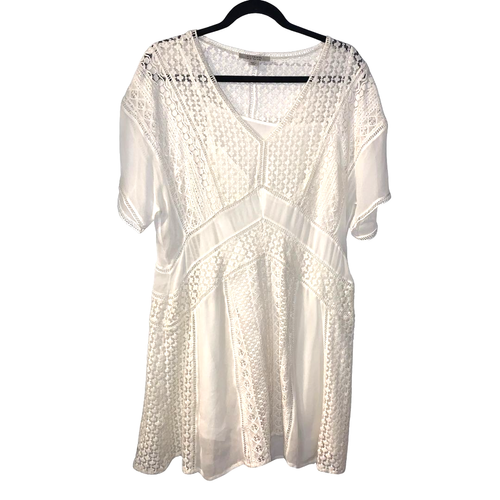 AllSaints Women's Cindi Lace Dress Size 8 White Semi Sheer Lined Mini ...