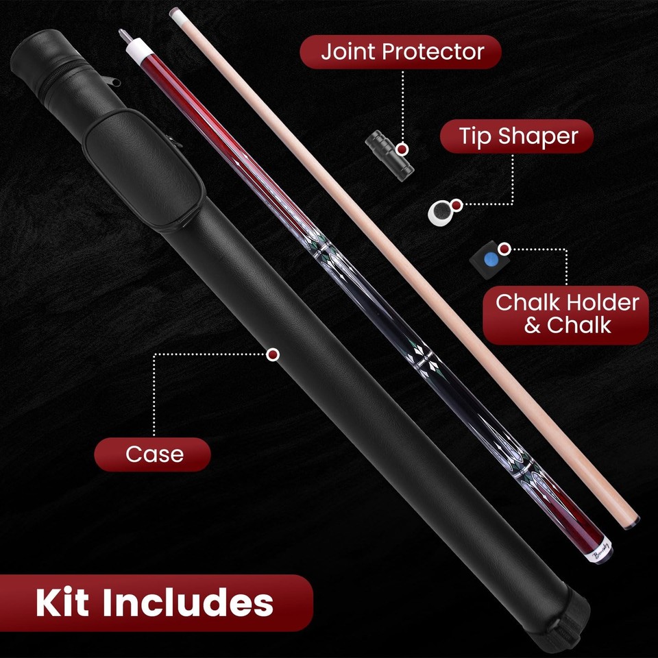 Pool Cue Kit - Stained Maple 58 Inch Pool Stick with Hard Case and ...