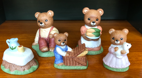 Vintage 80's Home Interiors Bears Enjoying A Picnic Figurines (set of 5 ...