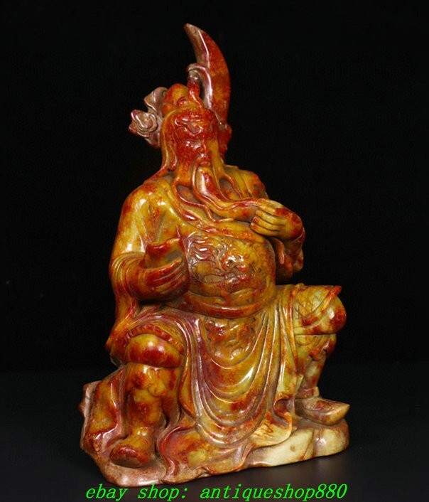 11.6''Old Chinese Hetian Jade Carving Guan Gong Yu Warrior God General ...