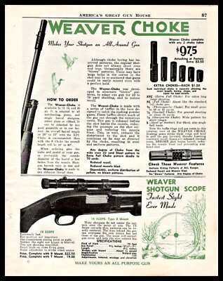 1942 WEAVER Choke and Shotgun Scope Vintage PRINT AD Collectible Gun ...
