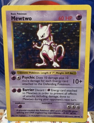 1999 First Edition Shadowless Base Set Mewtwo HOLO Pokémon Card 10/102 ...