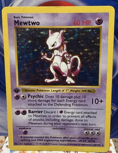1999 First Edition Shadowless Base Set Mewtwo HOLO Pokémon Card 10/102 ...