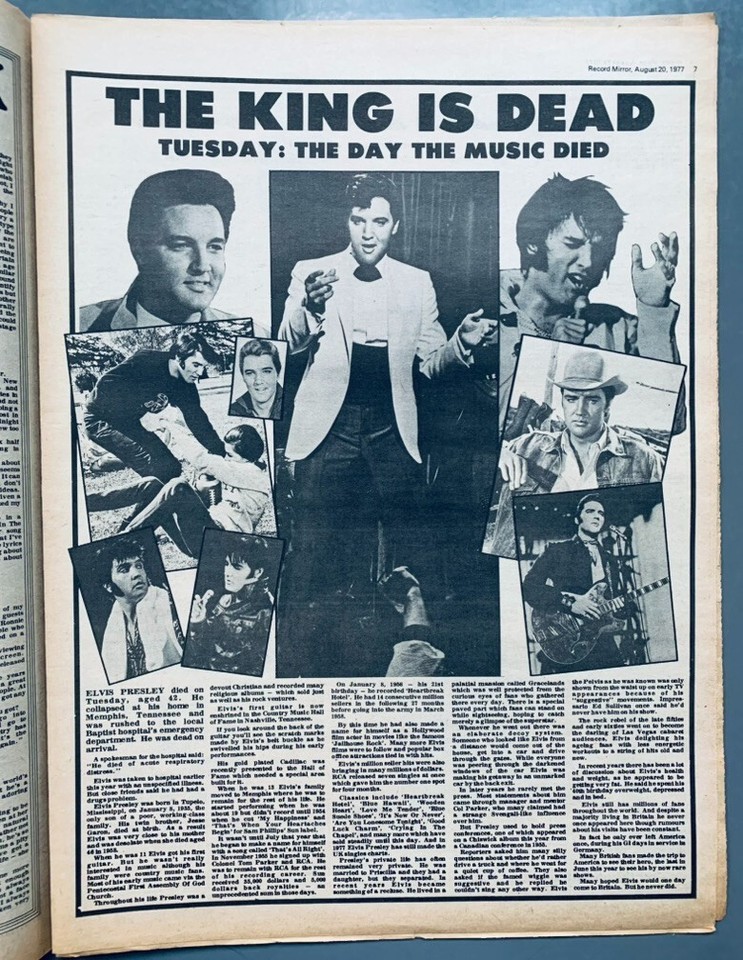 UK Magazine ELVIS PRESLEY DEAD Record Mirror DAVID ESSEX August 20 1977 ...