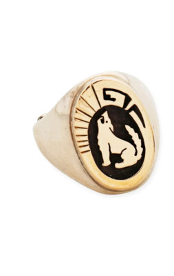 Sterling Silver Ring gold overlay howling coyote - Calvin Peterson ...