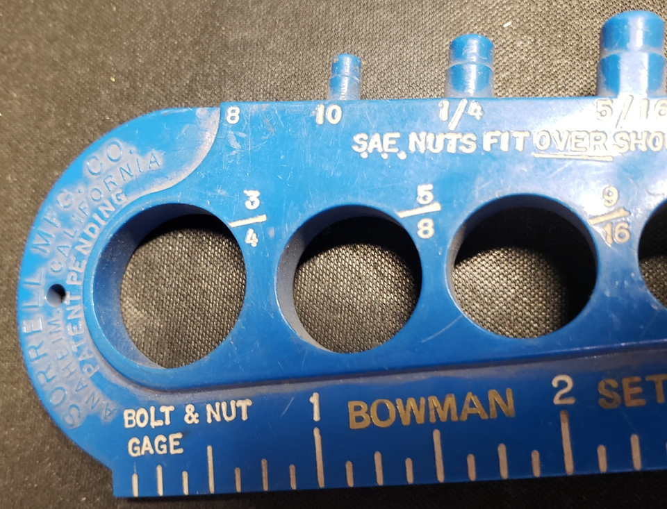 Bowman Bolt and Nut Gage Gauge SAE USS Vtg Plastic Diameter Length ...