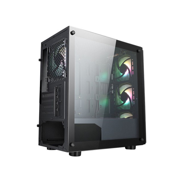 CiT Flash Tempered Glass Mid Tower Gaming Case with 4 ARGB Fans - Black ...