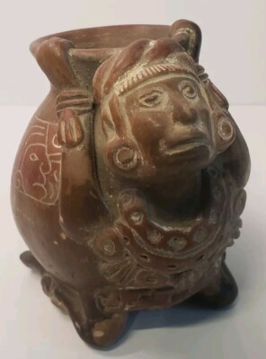 Antique Ancient Aztec Mayan Clay Pottery Hand Molded Figurine Vase | eBay
