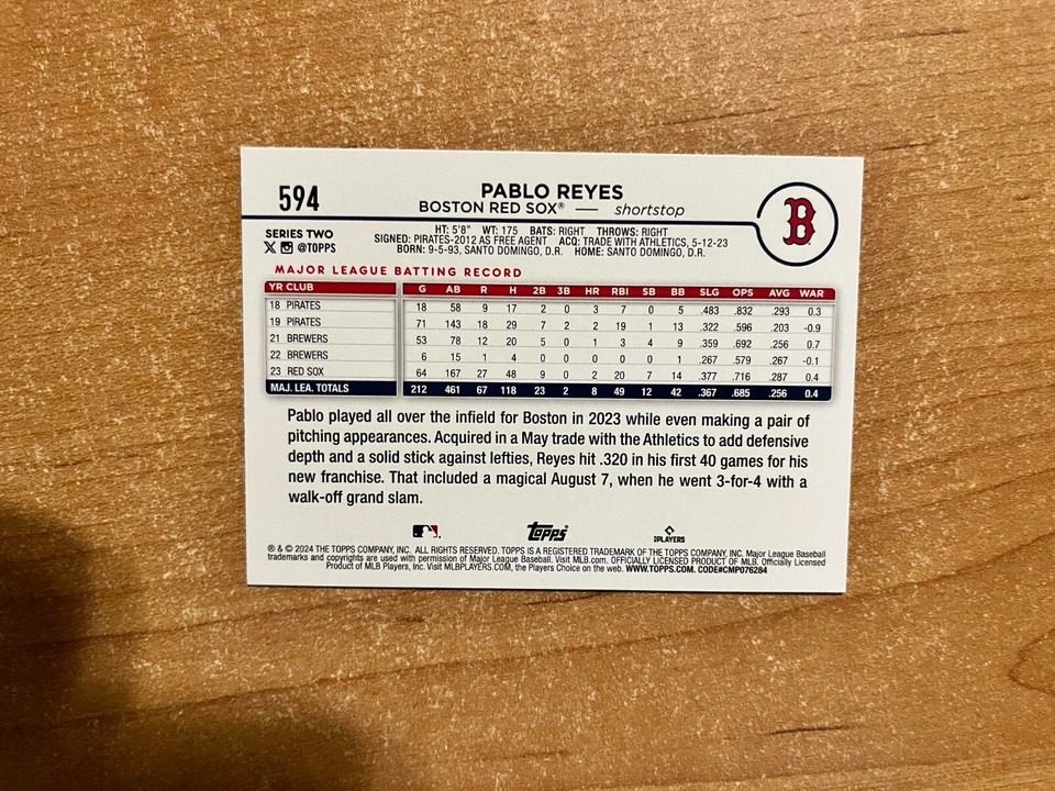 2024 Topps Series 2 - Pablo Reyes - #594 True Photo Variation SSP RED ...