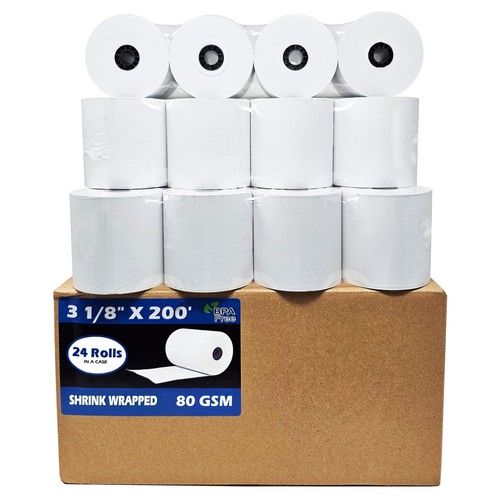 80 GSM Extra Thick Paper (24 Rolls) 3 1/8 x 230 Thermal Paper Receipt ...