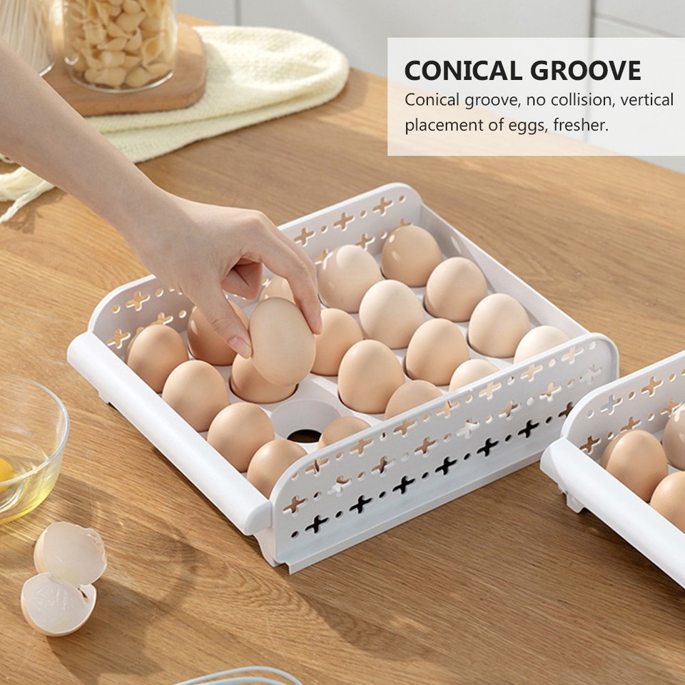 2Pcs Drawer Type Egg Storage Case Plastic Crisper Storage Box for Home ...