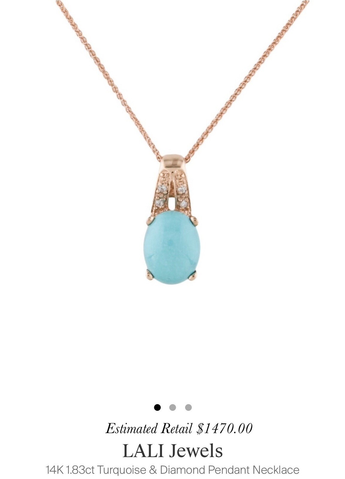 Lali Jewels 18k 1.83ct Rose Gold Turquoise and Diamond Pendant and ...