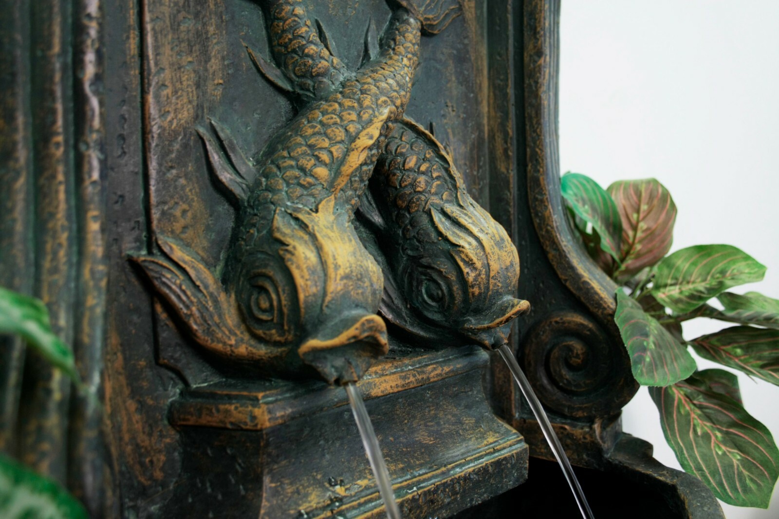 Verdigris Wall Fountain Water Feature Verdi Aged Cat and Fish H86cm by ...