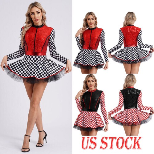 Womens Racer Costume Checkerboard Racing Jumpsuit Dress Race Car Driver ...