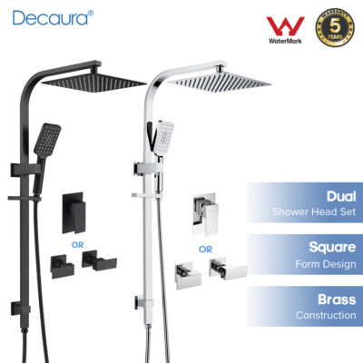 Decaura 10" Rain Shower Head Set Square Shower Taps Chrome/Black ...
