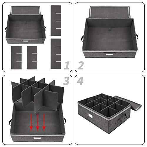 Coffee Mugs Storage Box Containers Organizer with Dividers for 12 Cups ...