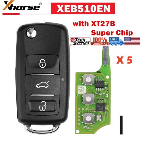 5x Xhorse XEB510EN Super Remote Key for B5 Flip 3 Button Built-in XT27B ...
