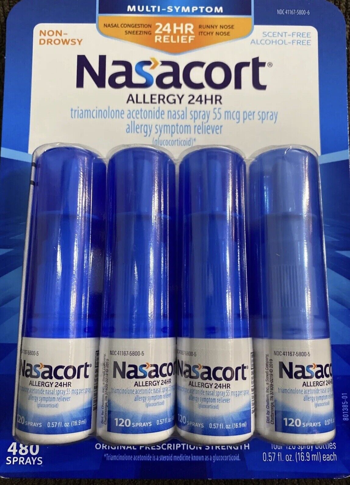 Nasacort Allergy Relief 24-Hour Non-Drowsy 4 pack, 480 Sprays EXP: 12/ ...