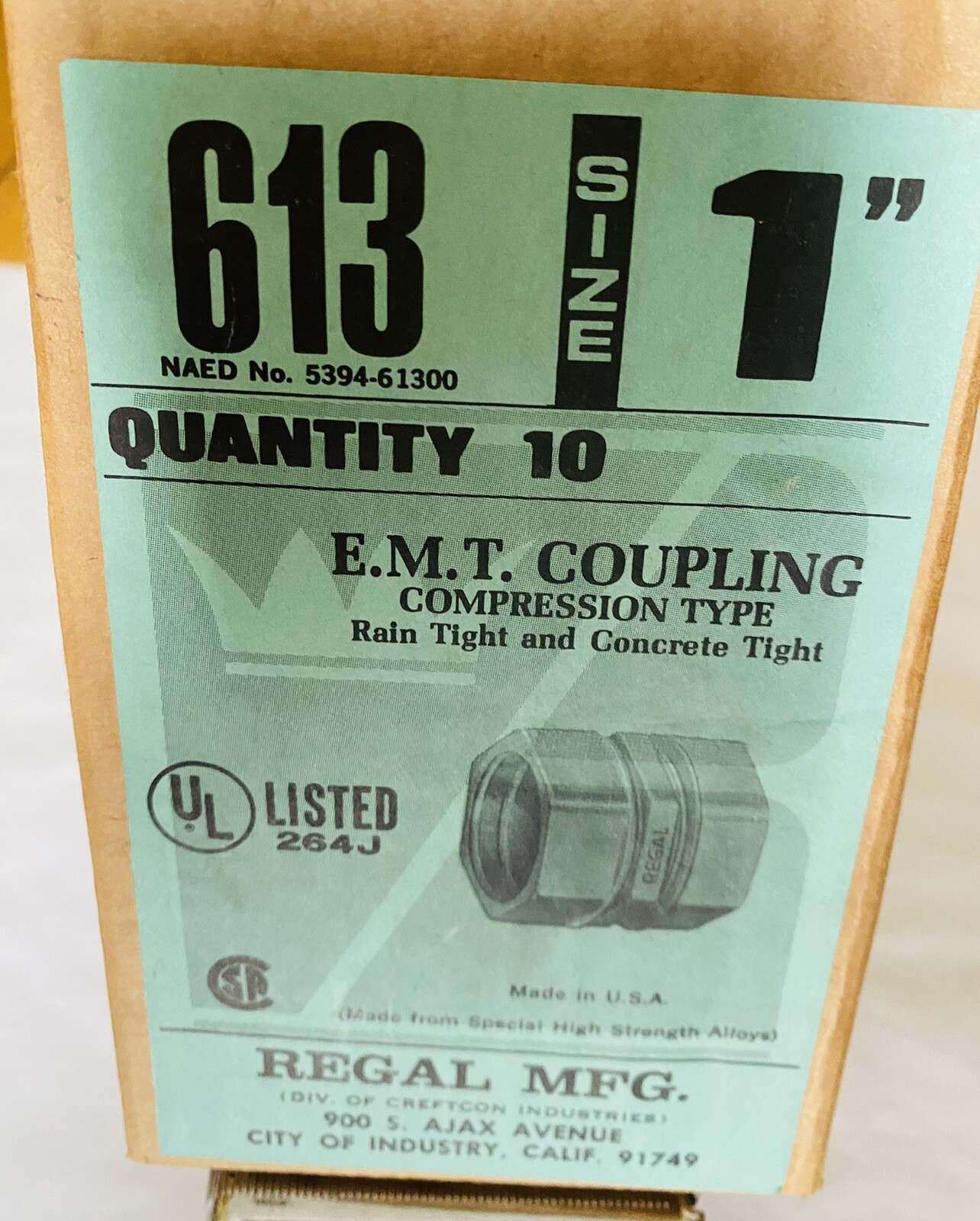 REGAL MFG 1" EMT Compression Coupling #613 - 10 pieces per box | eBay