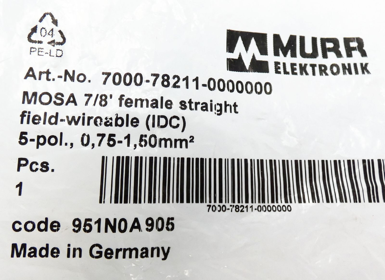 Murr Elektronik 7000-78211-0000000 7/8`female straight Buchse gerade ...