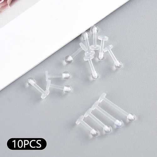 10pcs Clear Acrylic Lip Stud Piercing Ring Ear Cartilage Earring Bar ...