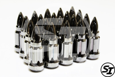 Z RACING BULLET TYPE STYLE 12X1.5MM BLACK CHROME STEEL CLOSED LUG NUTS ...