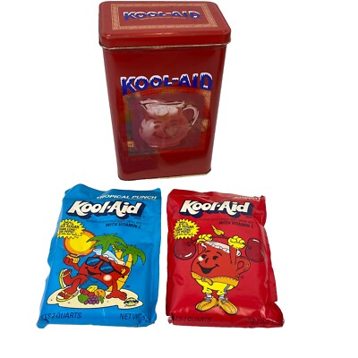 Vintage Kool-Aid Red Tin Collectible Canister Metal Empty 7.5" 1990’s ...