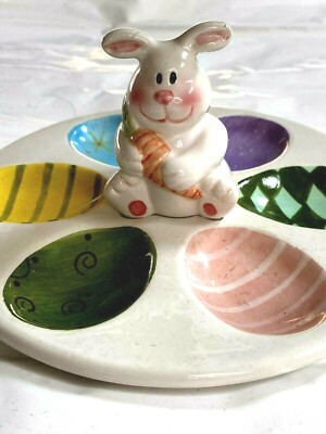 Unbranded Ceramic Easter Bunny 6” Diameter Egg Serving Plate With Bunny ...
