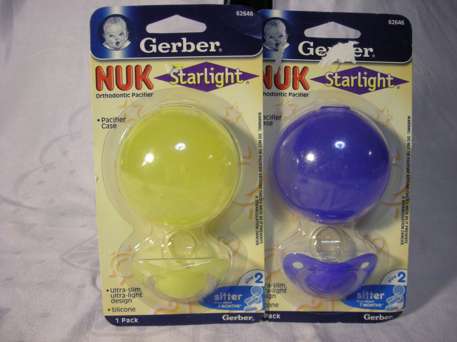 Gerber NUK Starlights Sitter Pacifier Size Two Color Yellow Blue Two ...