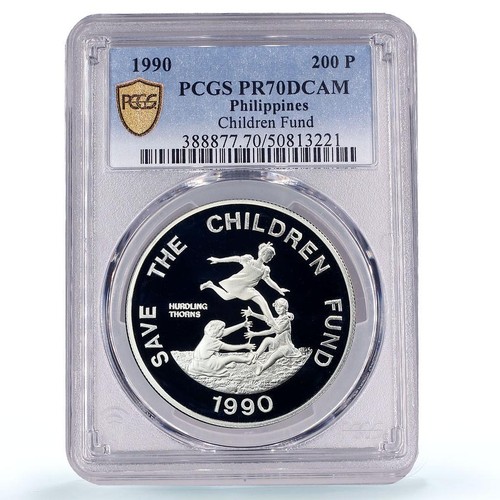 Philippines 200 piso UNICEF Save the Children Child Year PR70 PCGS coin ...