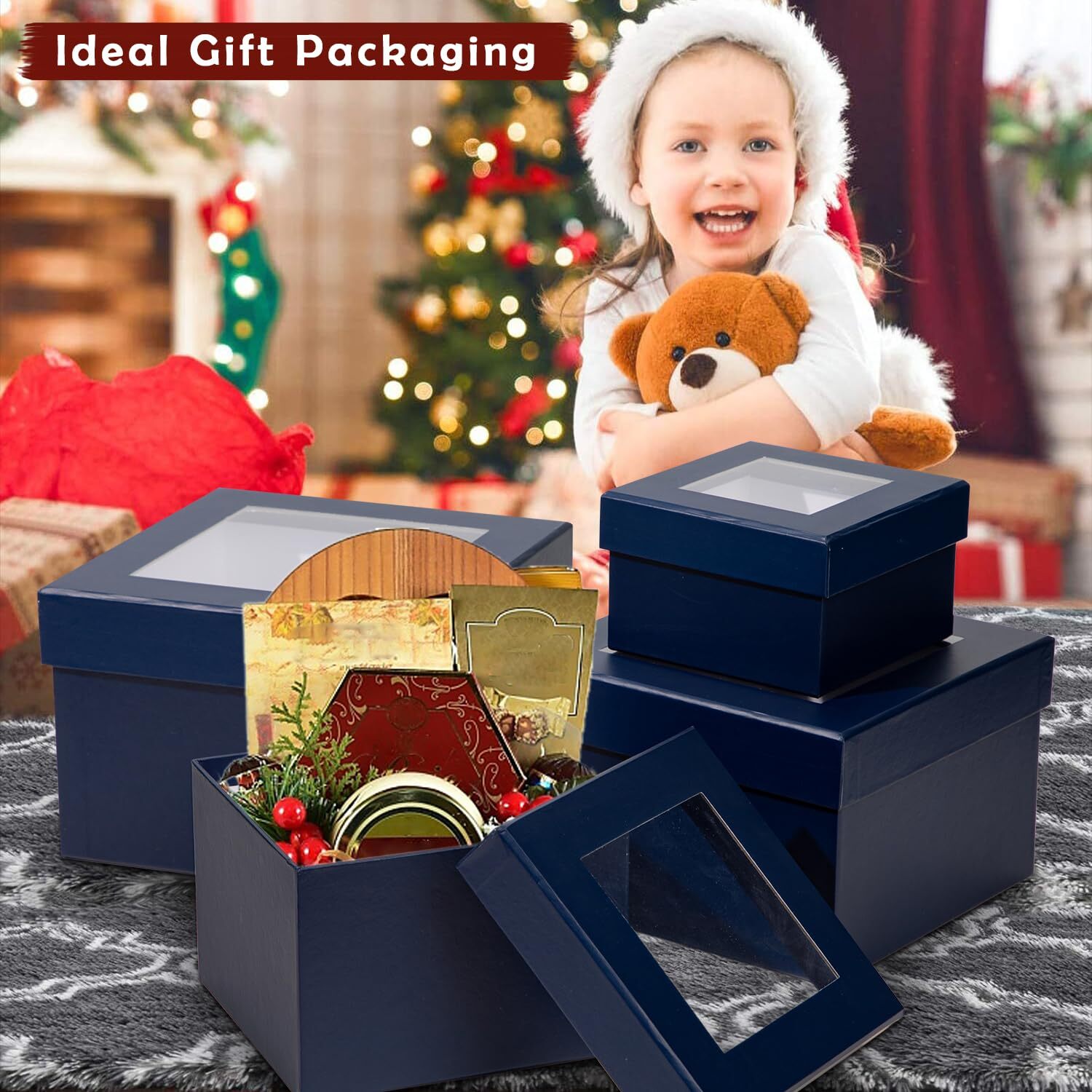 Square Gift Boxes with Lids for Presents Small Navy Blue Gift Boxes ...