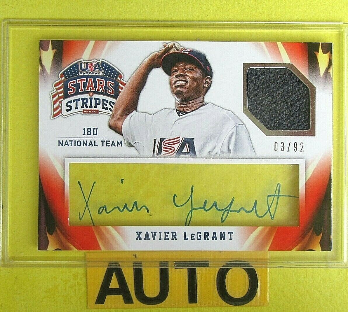 XAVIER LeGRANT 2015 NATIONAL TEAM 18U AUTO. MEMO. /92 #99 Boston Red ...