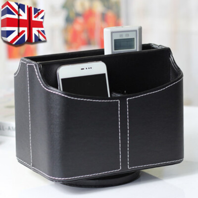 Leather Remote Control Holder 360 Degree Spinning Desk TV Remote Caddy ...