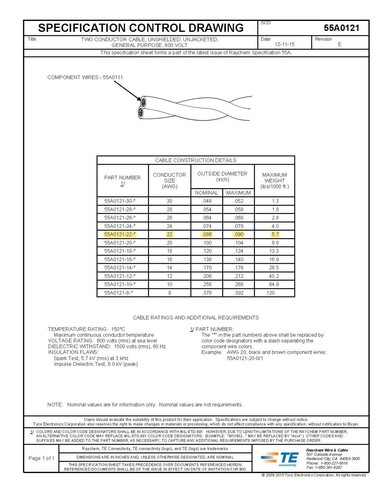 Raychem/TE M27500-22SB2U00 22/2C XL-ETFE Spec 55 55A0121 Aerospace ...