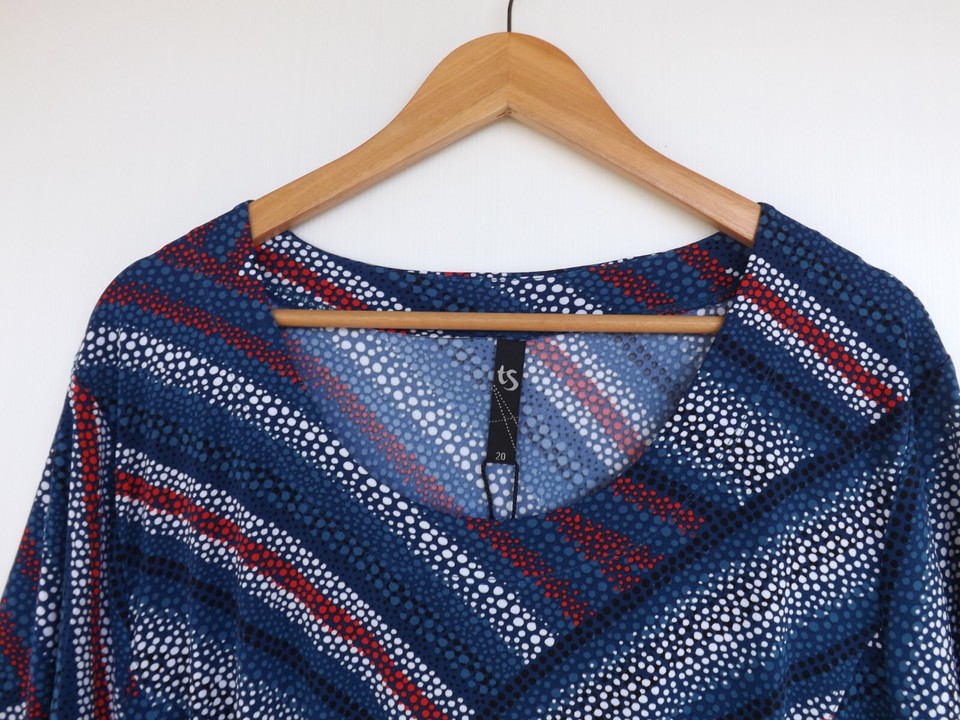 New Taking Shape Dress 20 Womens Blue Red Polka Dot Stretch Pockets TS ...