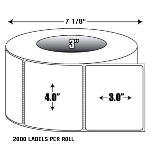 4 Rolls | 4"x 3" Thermal Transfer Labels 2000 Ct | 3" Core | 8000 4x3 ...
