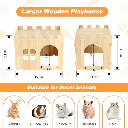 BWOGUE Large Wooden Rabbit House and Hideouts Bunny Castle Detachable ...