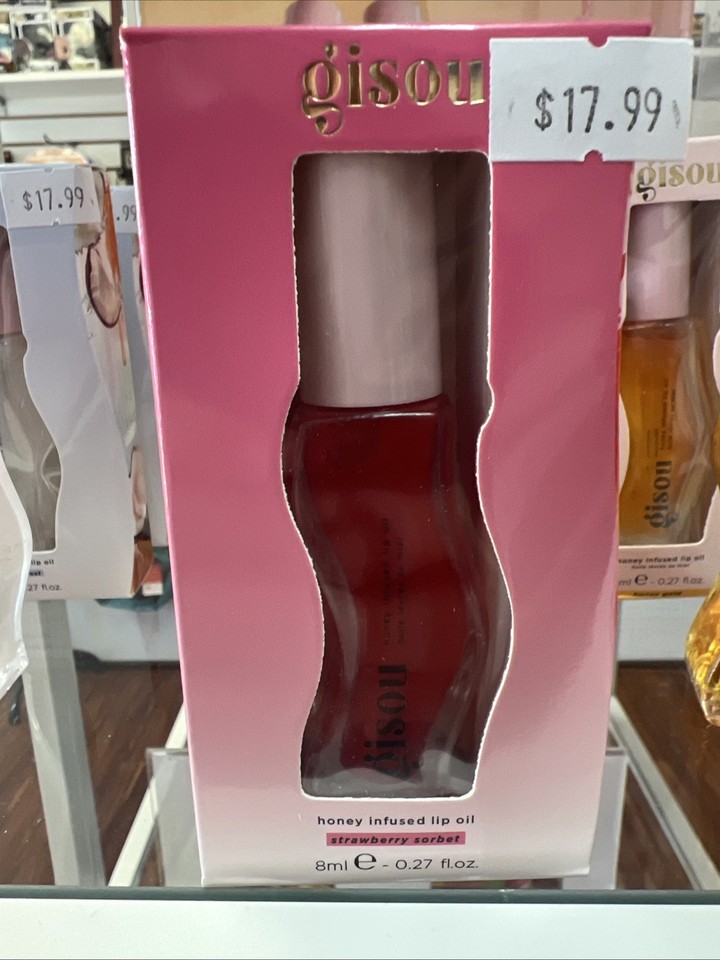 Gisou STRAWBERRY SORBET Honey Infused Lip Oil 0.27 Fl Oz Box Has Shelf ...