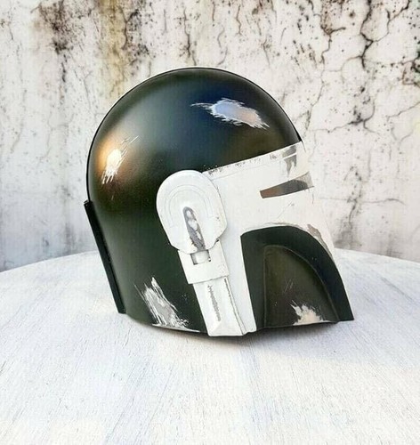 Black & White Steel Mandalorian Style Helmet – SCA & LARP Replica for ...