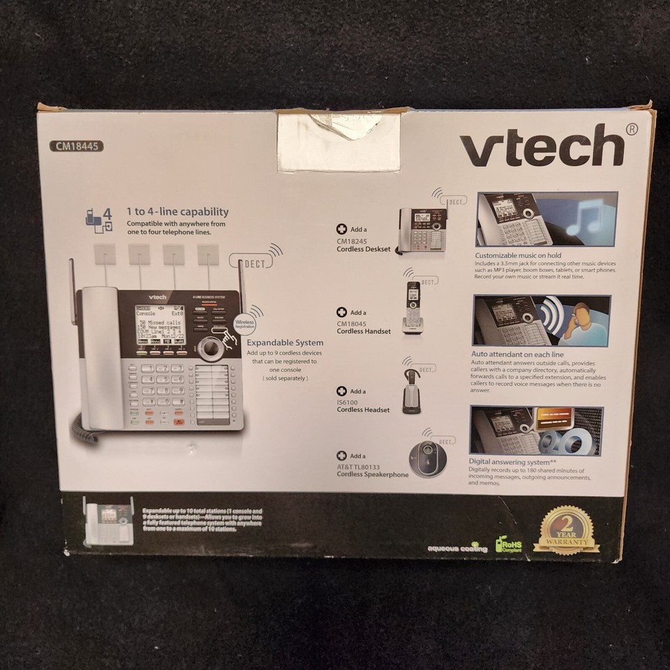 VTech CM18445 Main Console - DECT 6.0 4-Line Expandable Small Business ...