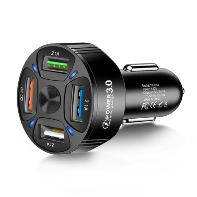 4 USB Phone Car Charger Adapter LED Display QC 3.0 Fast Charging Car ...