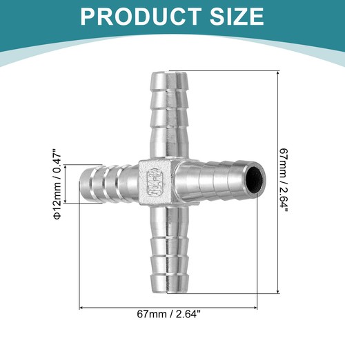 1/2" Cross Hose Barb Pipe Fitting, 304 Stainless Steel 4 Way Pipe ...