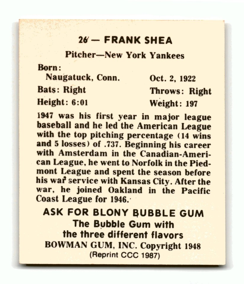 1987 Bowman 1948 Frank Shea #26 New York Yankees NM-MINT | eBay